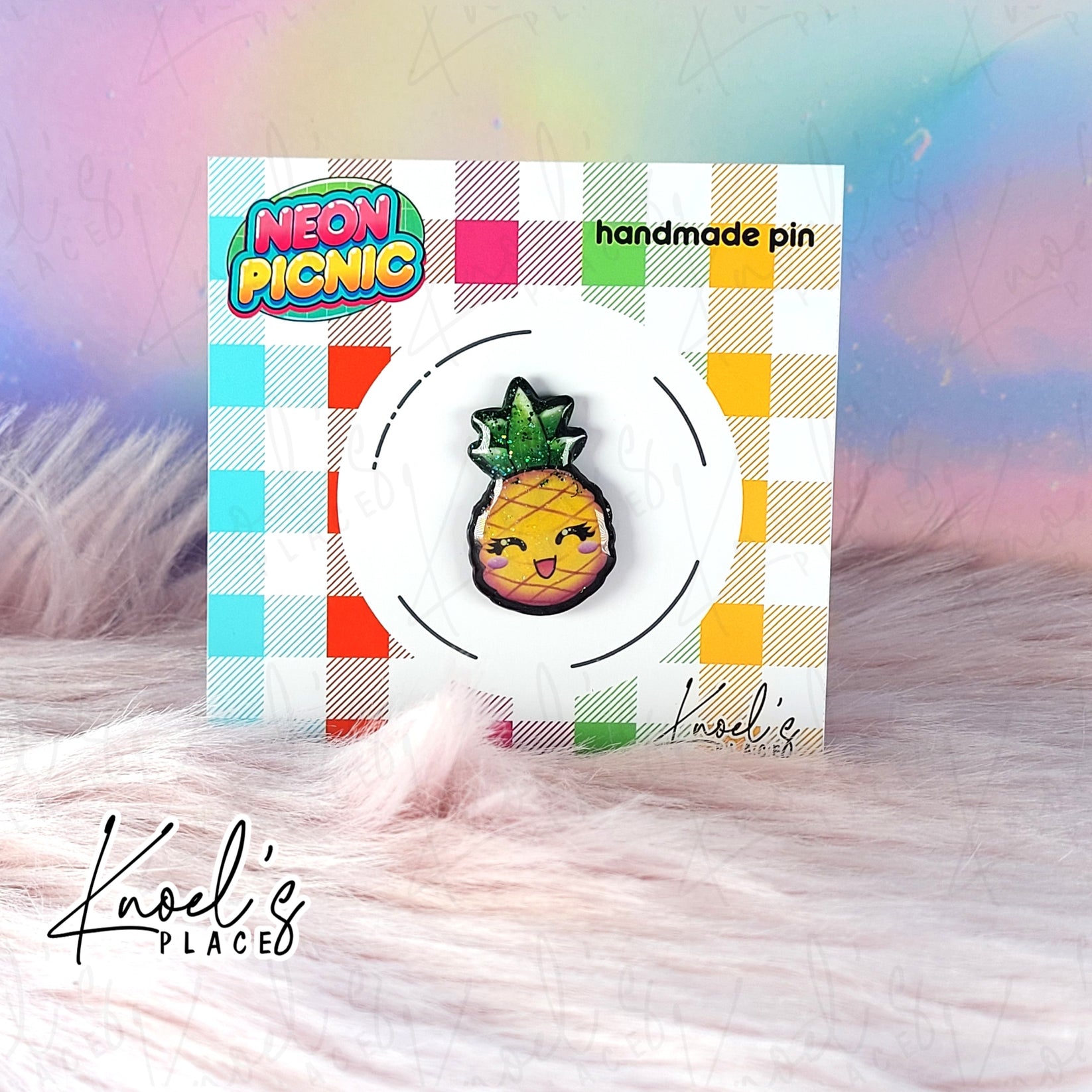 Pippa Pineapple Pin Neon Picnic Character Handmade Pin Knoelsplace