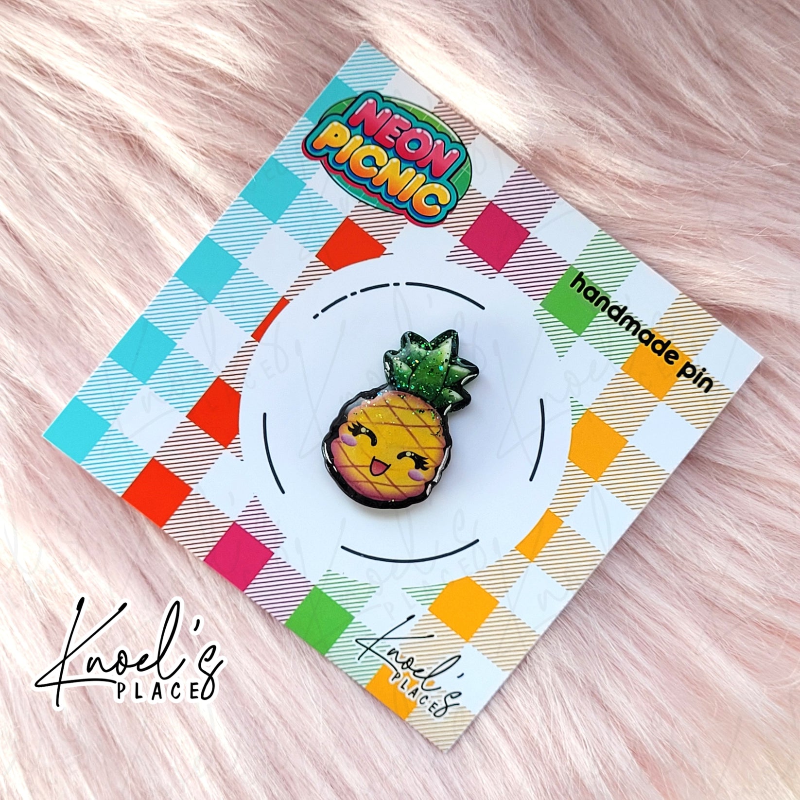 Pippa Pineapple Pin Neon Picnic Character Handmade Pin Knoelsplace
